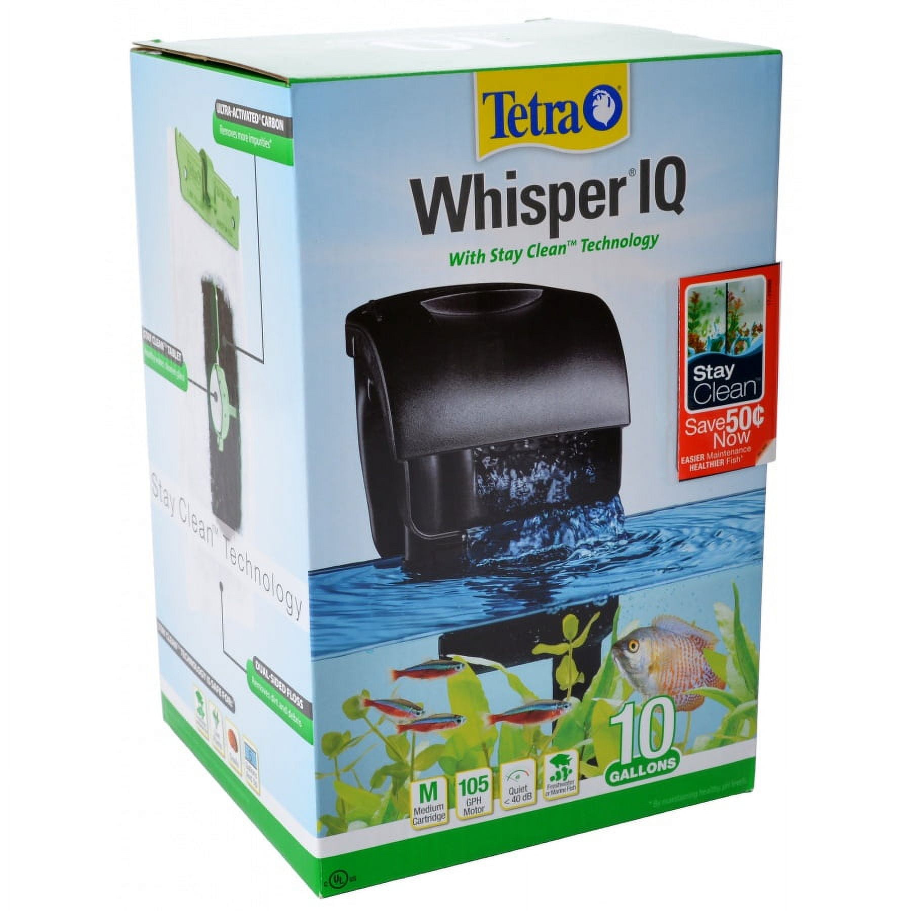 Tetra Whisper IQ Power Filter for 10 Gallon Aquarium - Medium Bio-Bag ...
