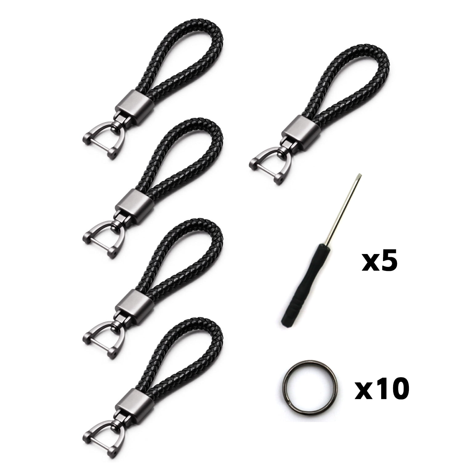 Teuuea 5 Pieces Universal Leather Keychain with Sturdy Metal Keyring ...