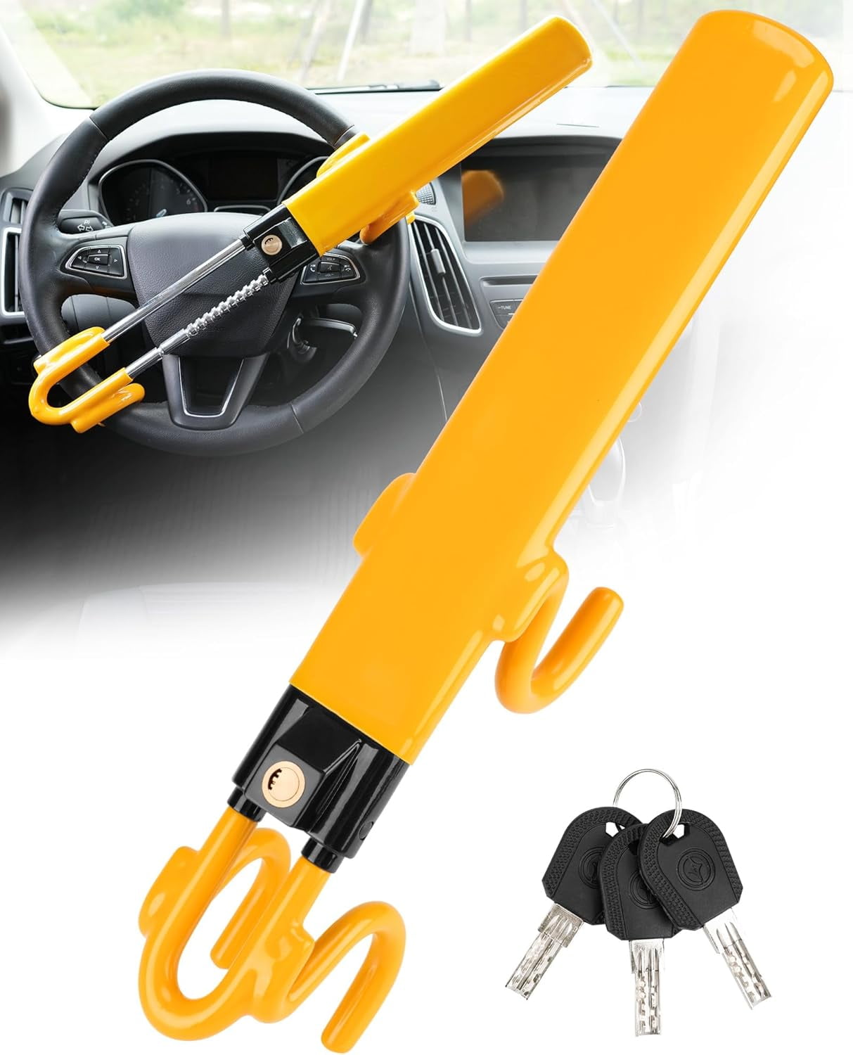 Tevlaphee Steering Wheel Lock - Heavy Duty Antitheft Device and Car ...
