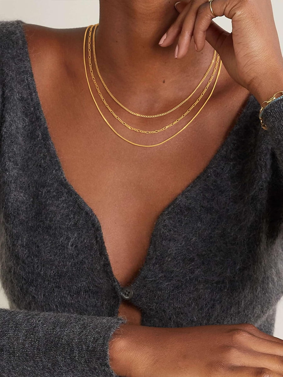 Tewiky Gold Necklace of Women for 3Pcs,Dainty Layered Stacked Chain Choker Necklace - Trendy 14K ...