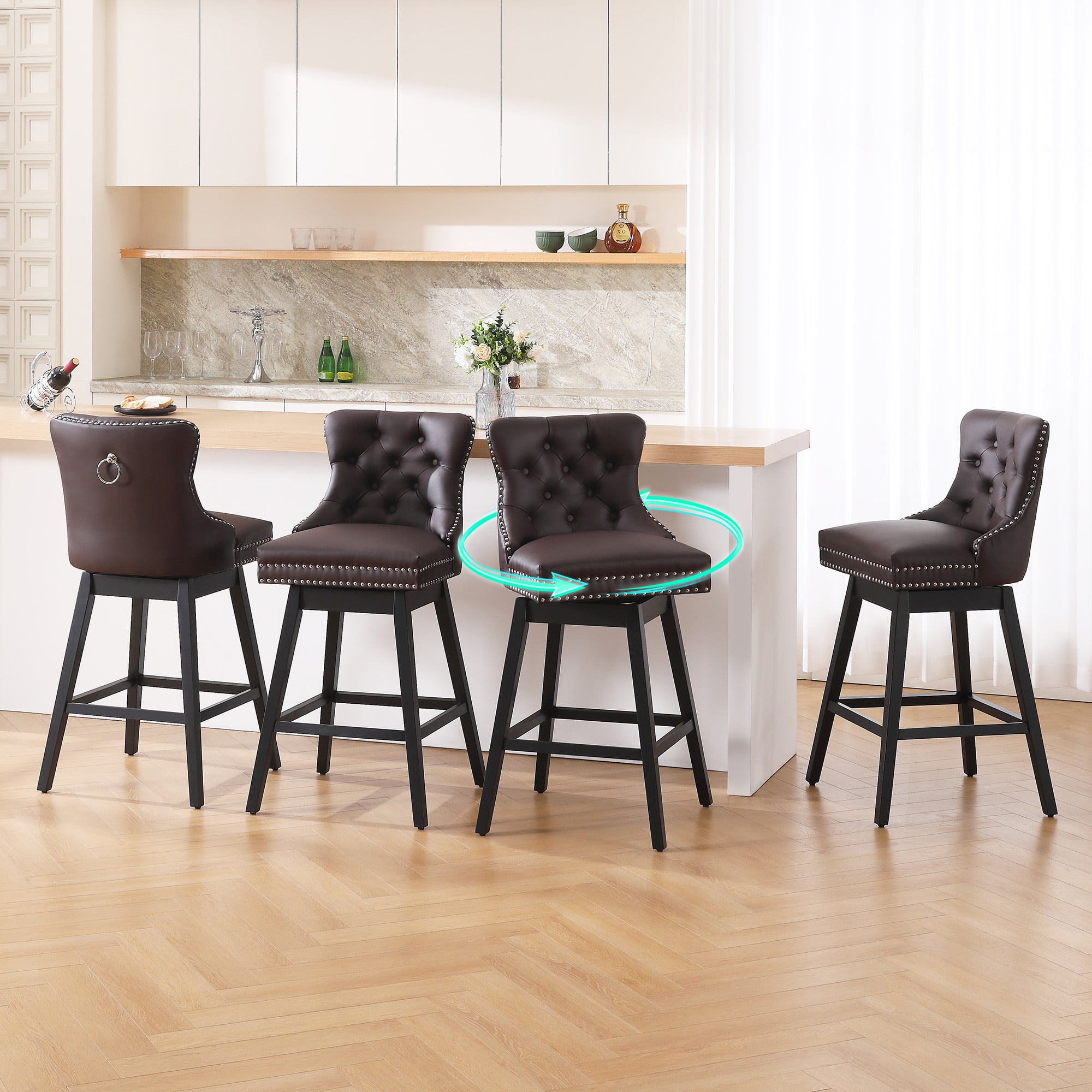 Tewloss 26" Swivel Bar Stools Set of 4 Leather Counter Height Chairs for Home Kitchen Dining ...
