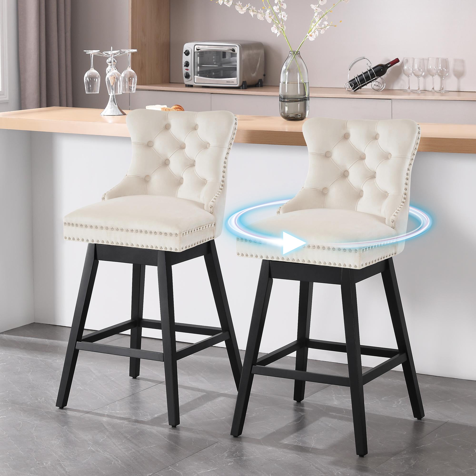 Tewloss 30" Swivel Bar Stools Set of 2 With Back Velvet Bar Height ...