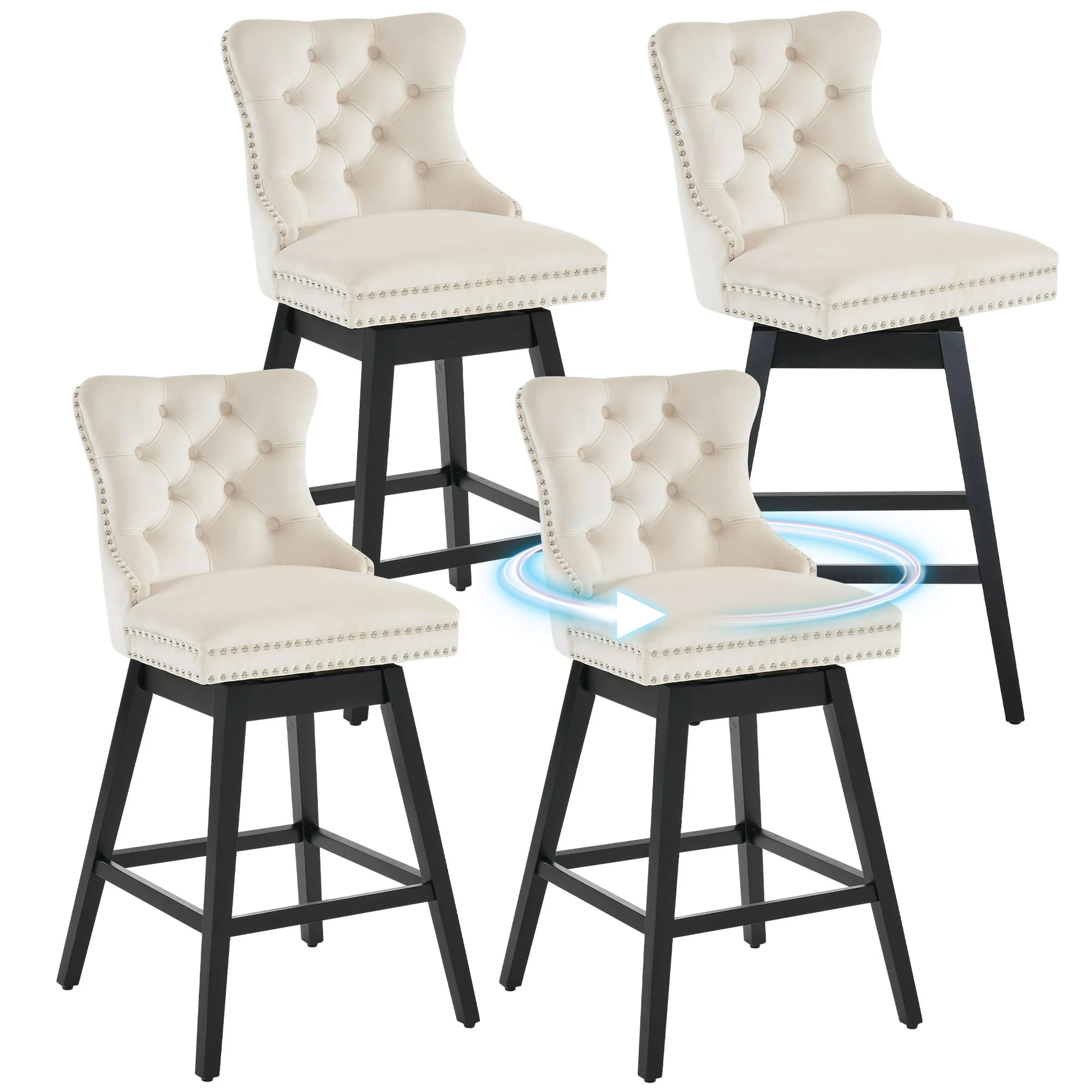 Tewloss 30" Swivel Bar Stools Set of 4 With Back Velvet Bar Height ...