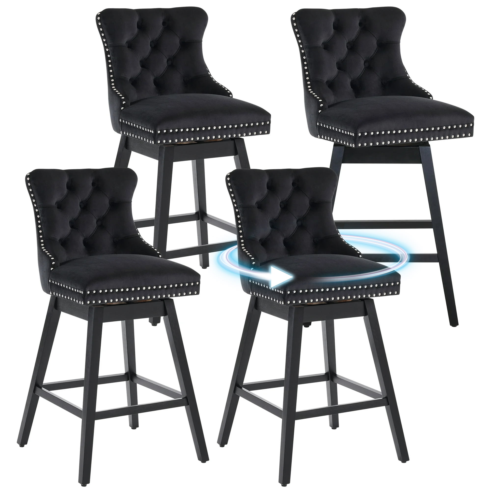 Tewloss 30" Swivel Bar Stools Set of 4 With Back Velvet Bar Height ...