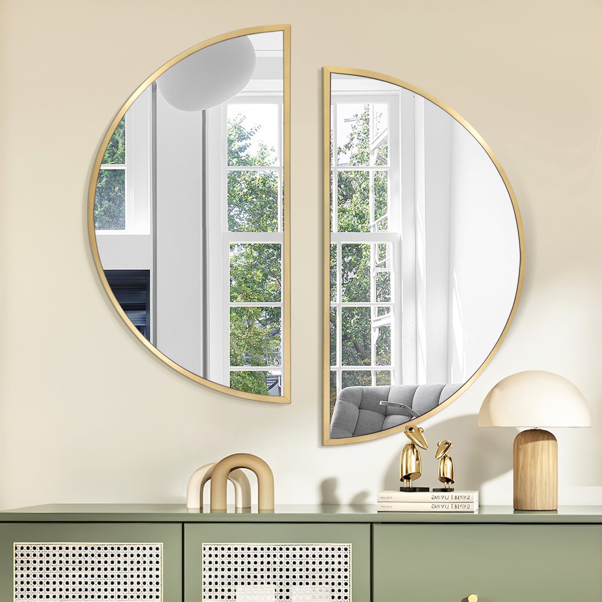 Tewloss DIY Bathroom Mirrors Half Circle Wall Mirror Sets 2PCS for Home ...