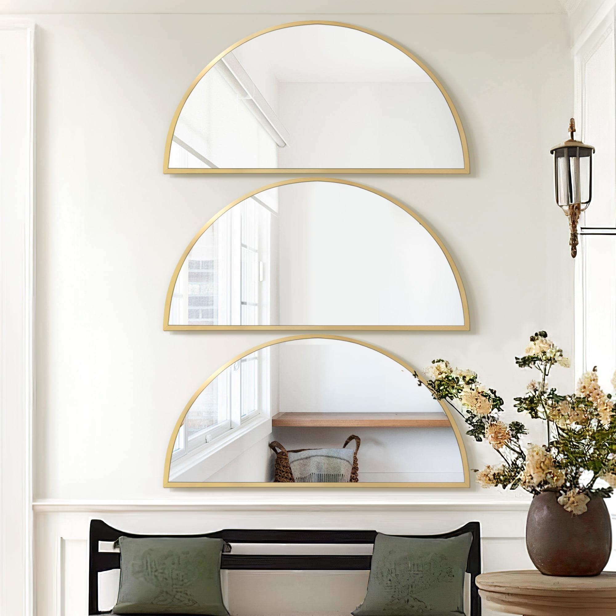 Tewloss DIY Bathroom Mirrors Half Circle Wall Mirror Sets 3PCS for Home ...