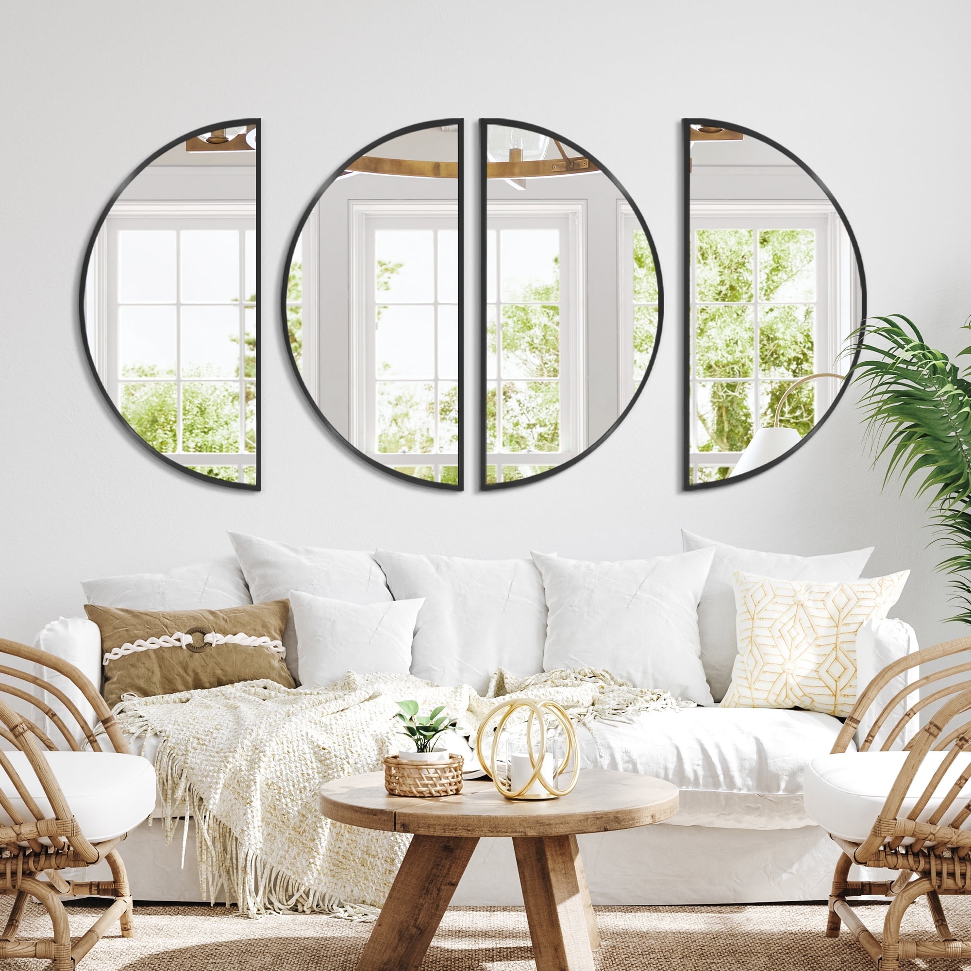 Tewloss DIY Bathroom Mirrors Half Circle Wall Mirror Sets 4PCS for Home ...