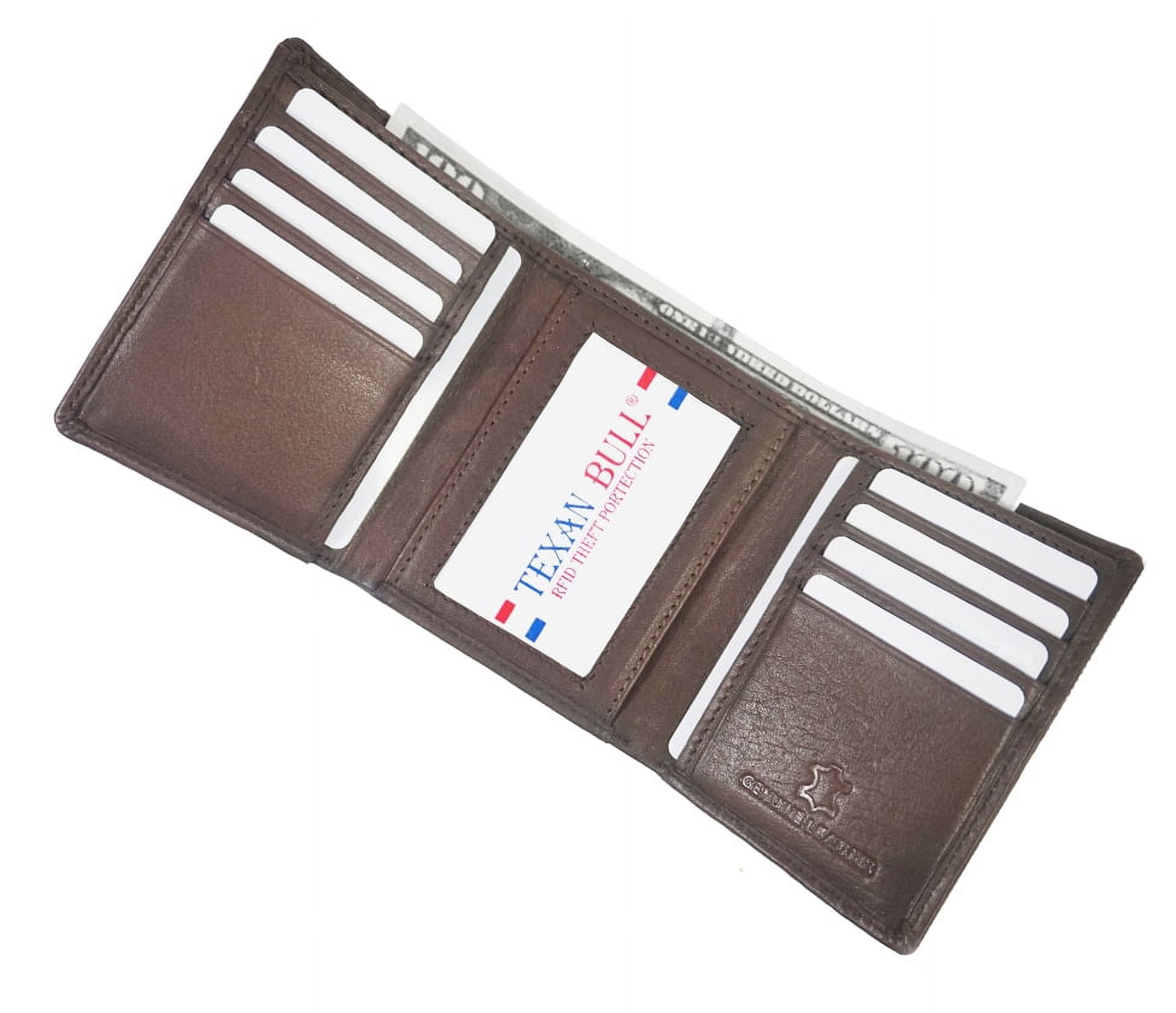 Texan Bull Cow Leather RFID Signal Blocking Trifold Wallets for Men ...