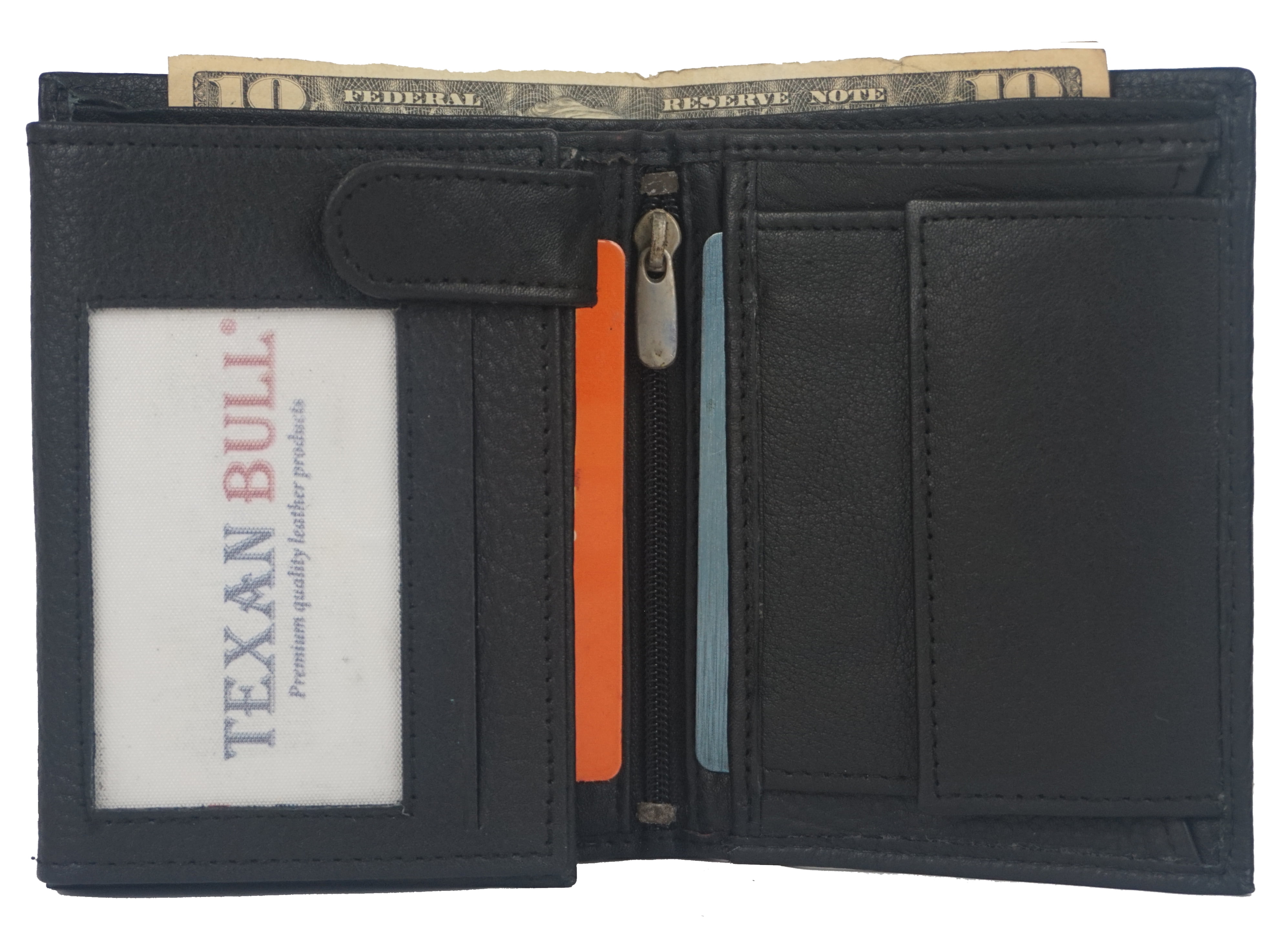 TexanBull Men's Cowhide Leather Large European Trifold Wallet Hipster ...