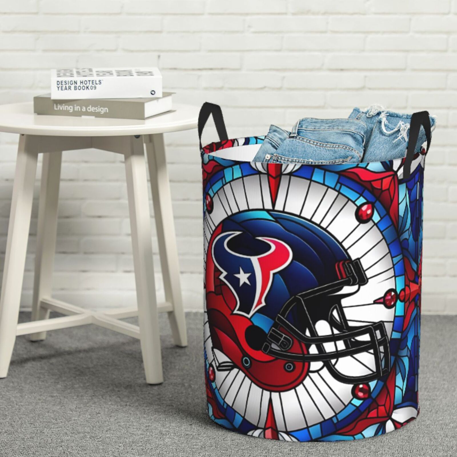 Texans Football Team Custom Laundry Basket with Handle Round Single ...