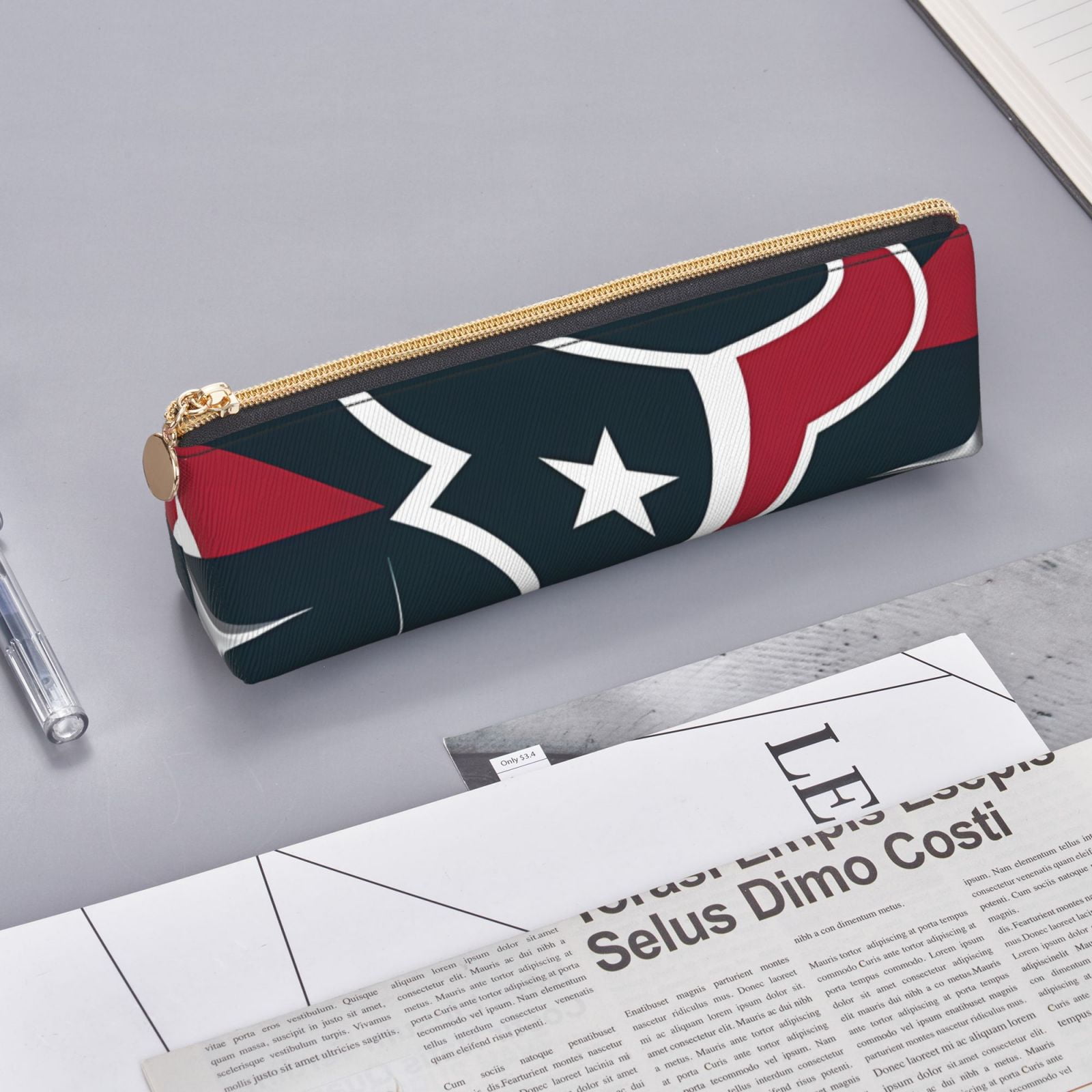 Houston Lightweight and cute Leather Pencil Case Triangle stationery ...