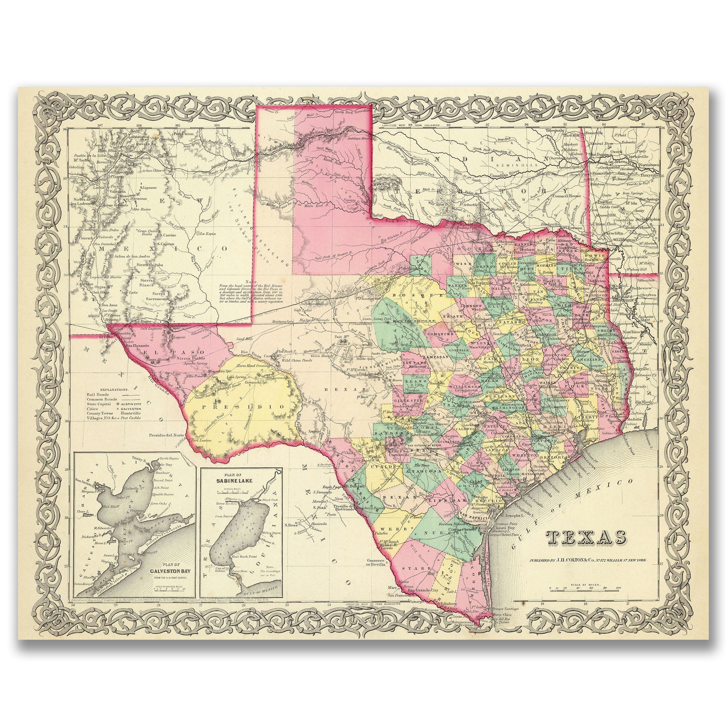Texas 1873 Vintage Map 11x14 Unframed Print–Antique Cartography Poster ...