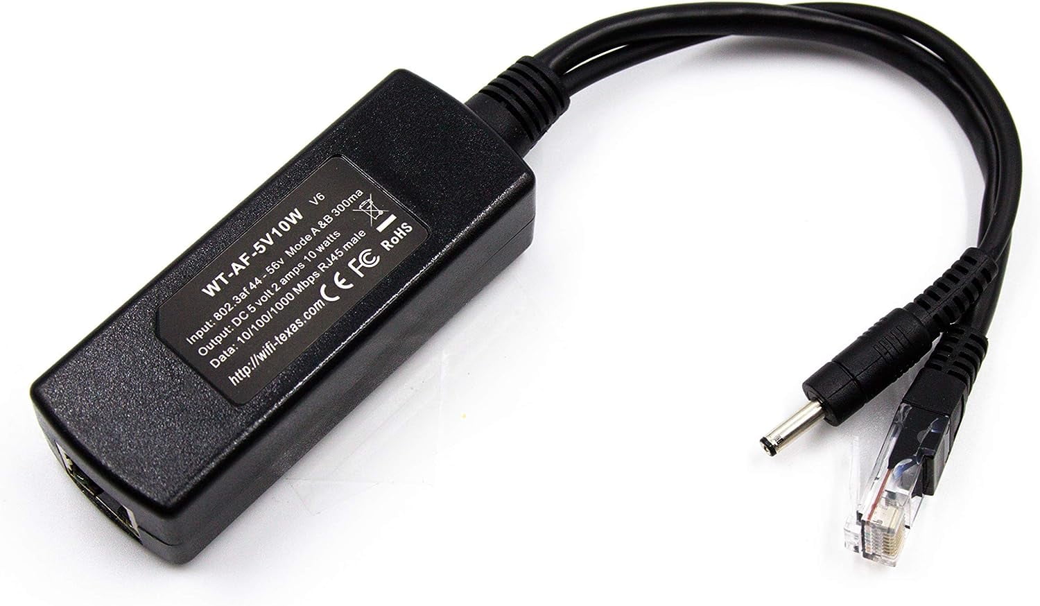 Texas 802.3af Power Over Ethernet PoE Splitter with 5 Volts 10 Watts Output - for 5V Non-PoE ...