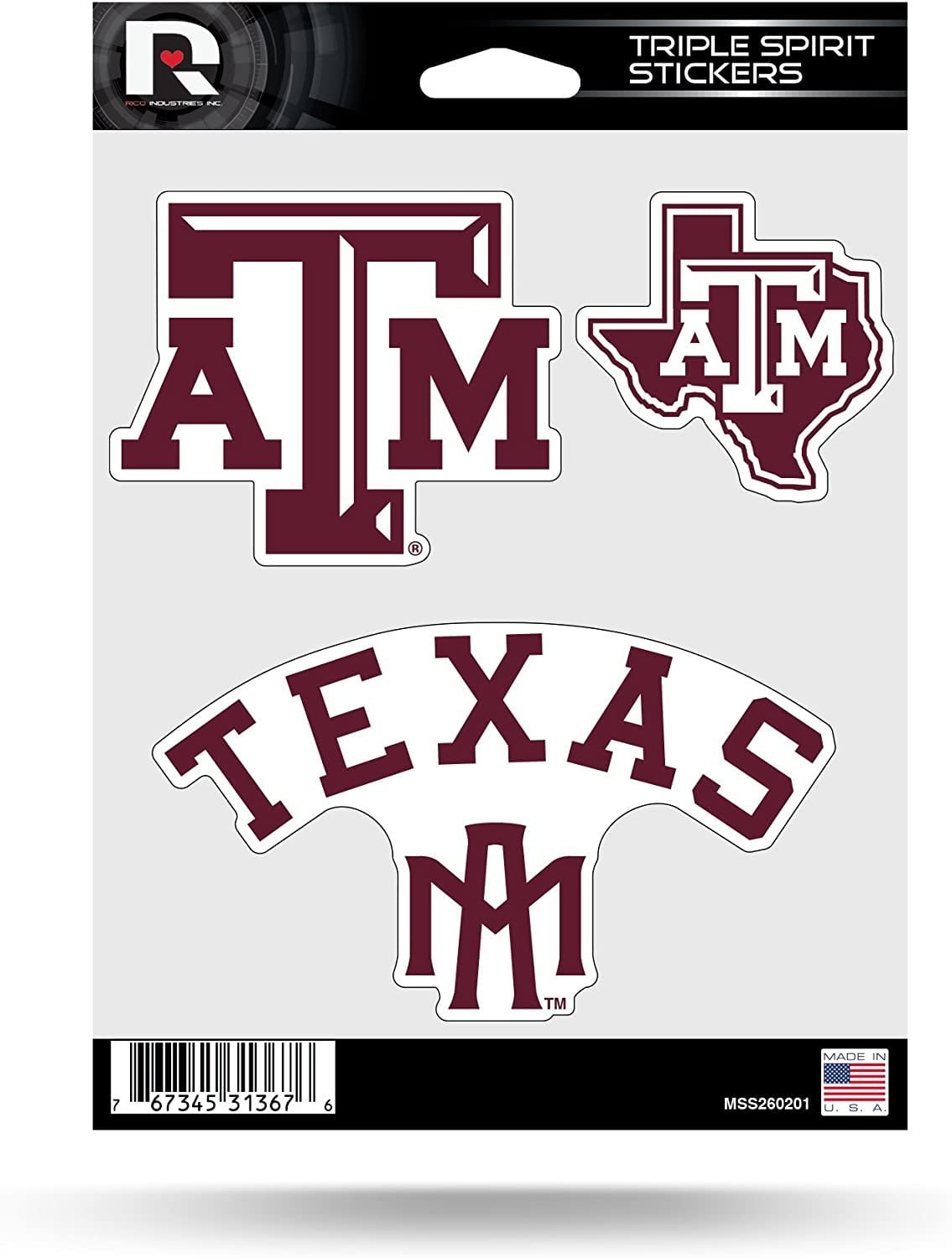 Texas A&M Aggies Die Cut 3-Piece Triple Spirit Sticker Sheet - Walmart.com