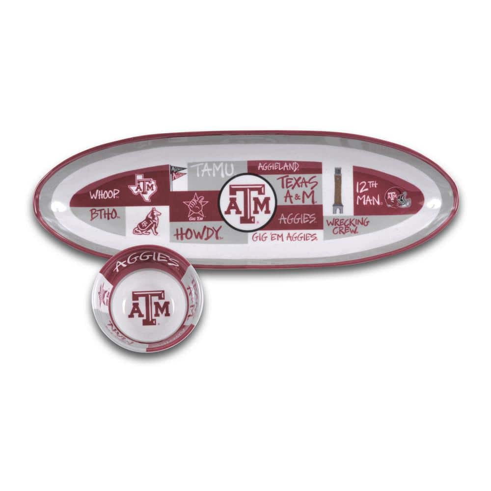 Texas AandM 20 in. Assorted Colors Melamine Oval Chip and Dip Server ...