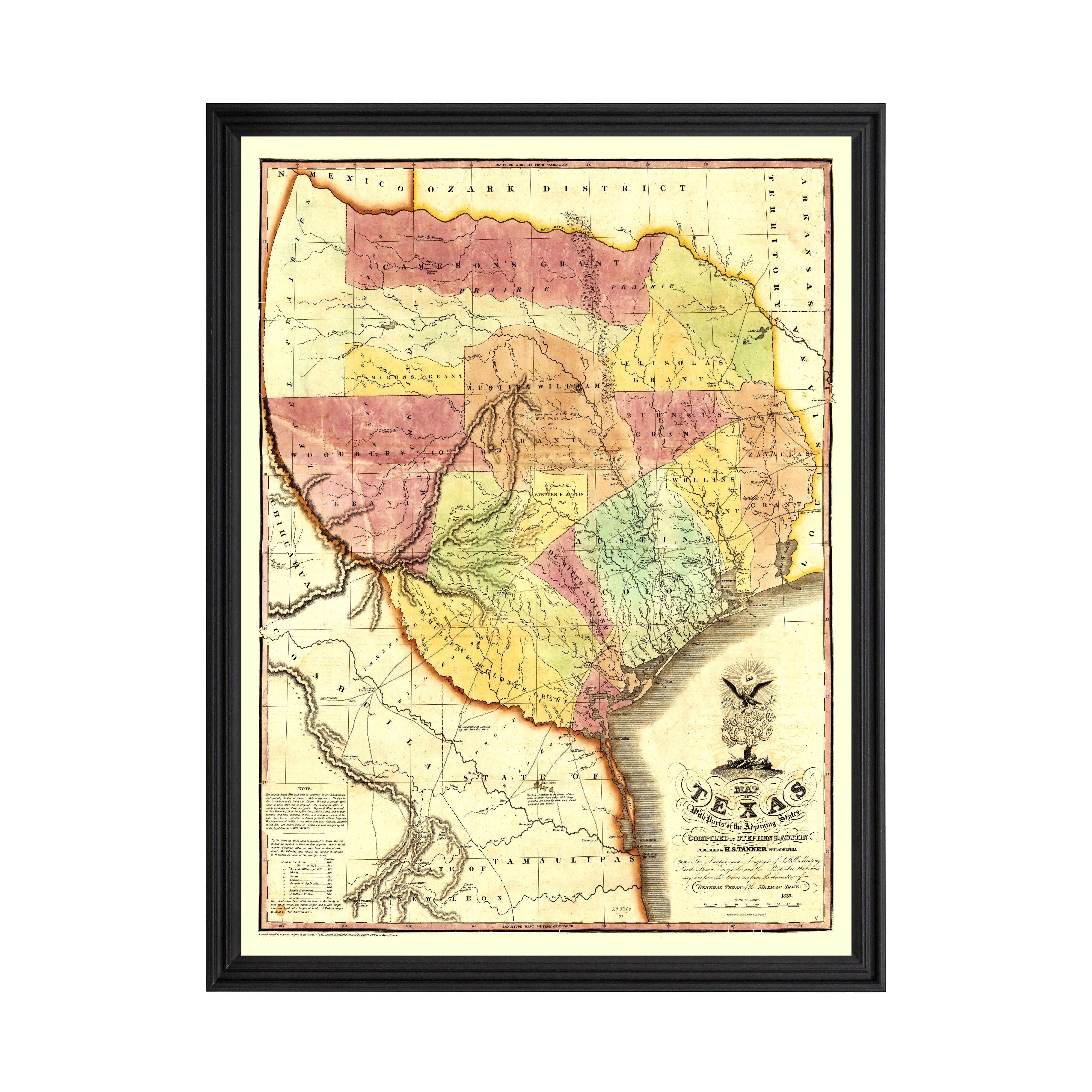 Texas Art, 1837 Vintage Map of Texas History Wall Decor Gift, Old Texas ...