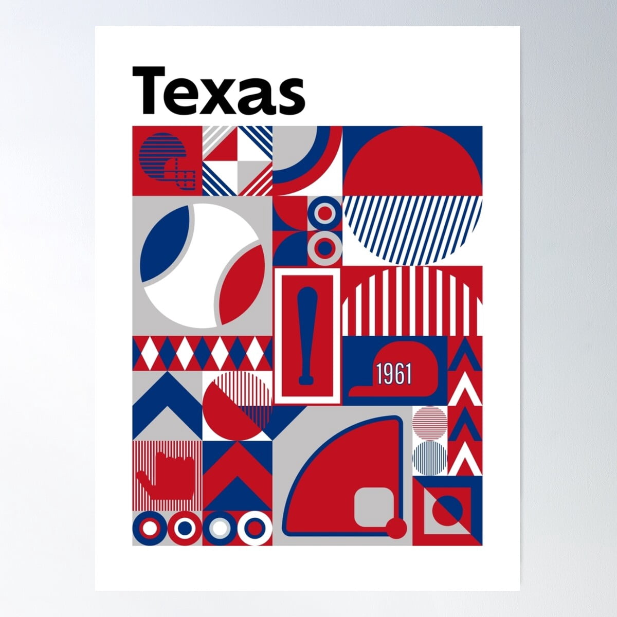 Texas Baseball Print, Minimalist Poster, Bauhaus City Art, Arlington ...