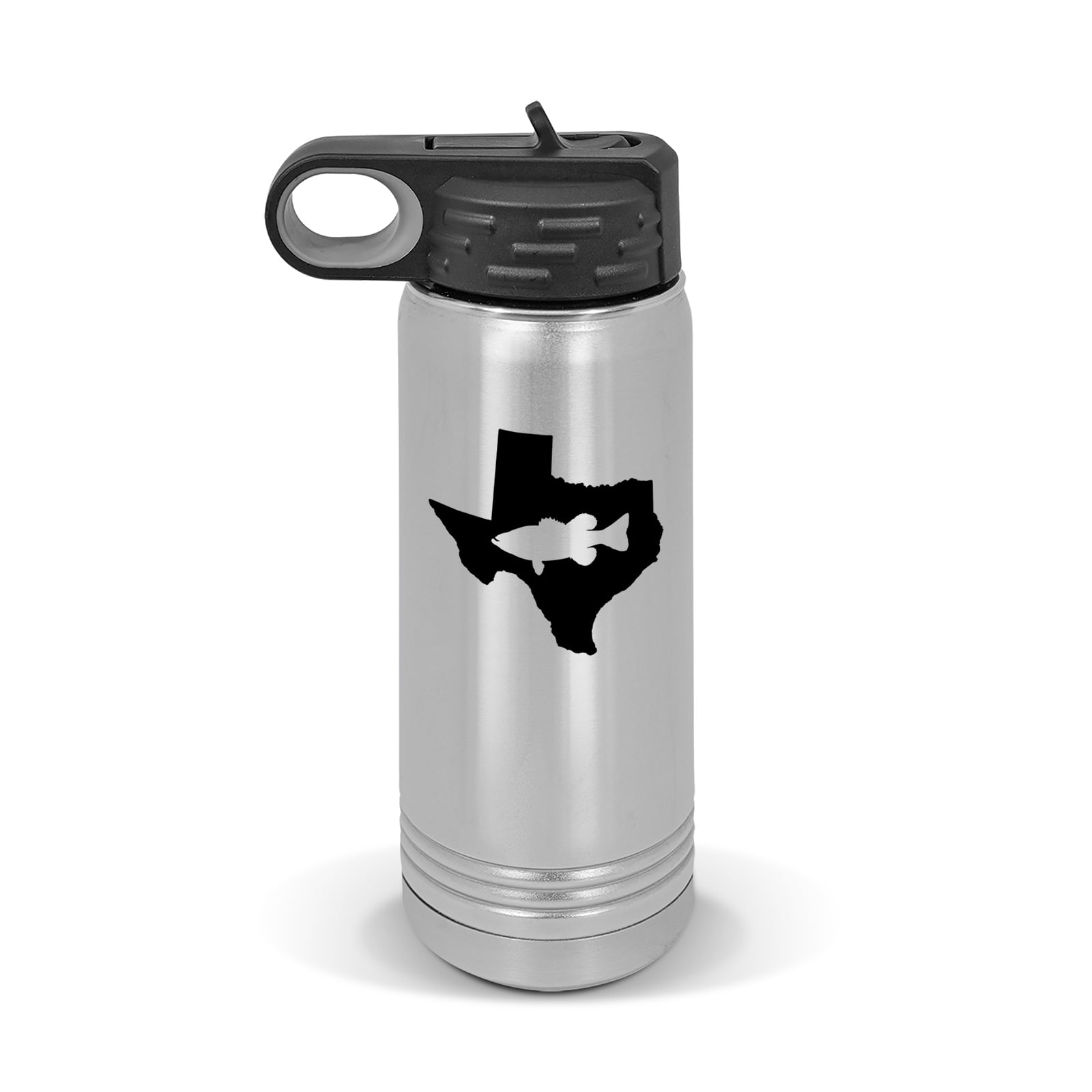 Texas Bass Water Bottle 20 oz - Laser Engraved w/ Flip Top Removable ...
