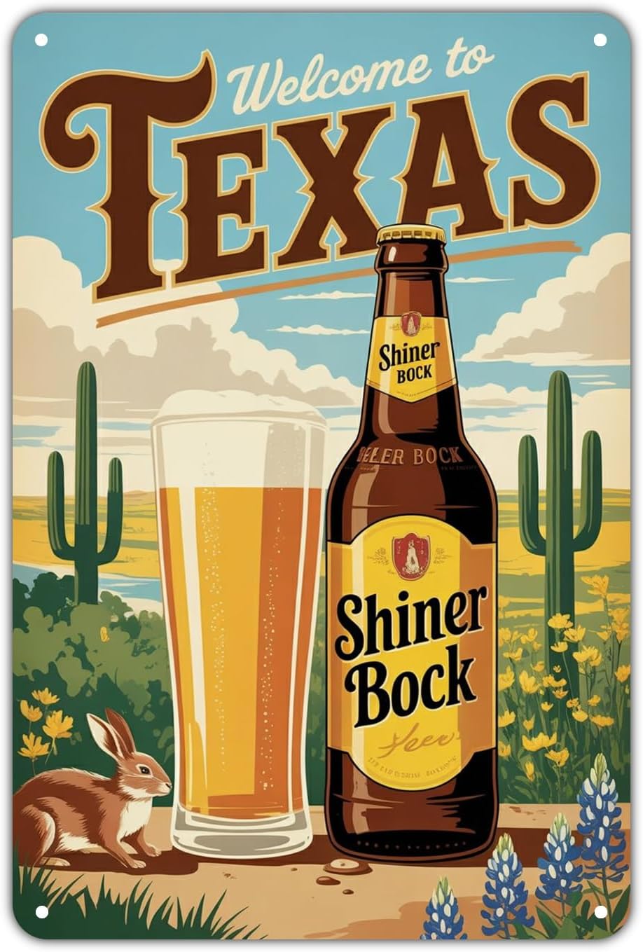 Texas Beer Welcome tin sign, Vintage Shiner Bock Beer Metal Sign print ...