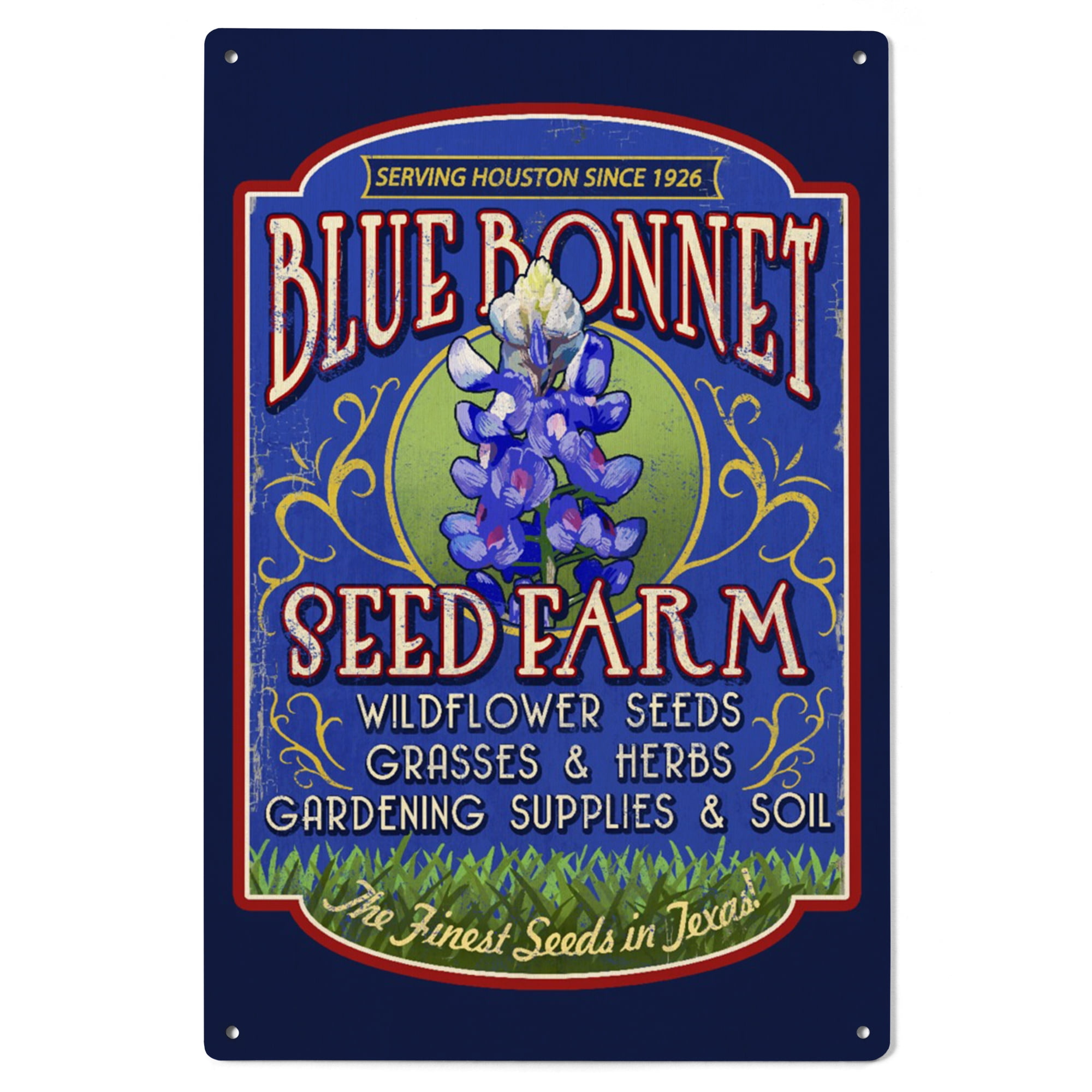Texas, Blue Bonnet Farm Vintage Sign, Contour Birch Wood Wall Sign (6x9 ...