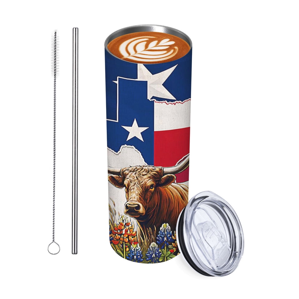 Texas Bluebonnet And Longhorn 20oz Coffee Mug Cup,Stainless Steel ...