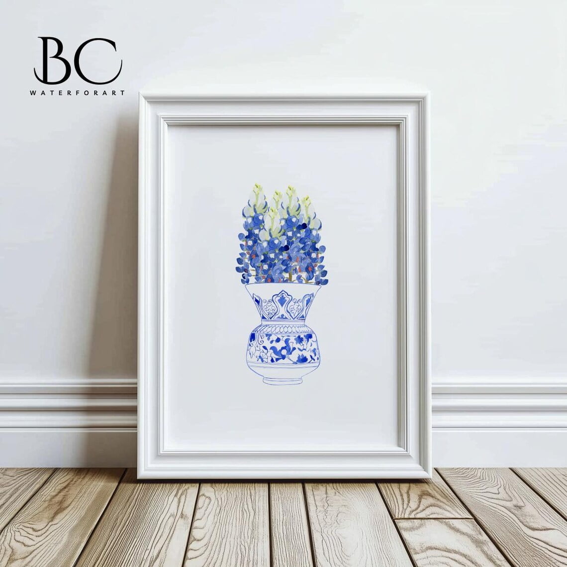 Texas Bluebonnet In Blue White Chinoiserie Vase Art Print, Texas Hill ...