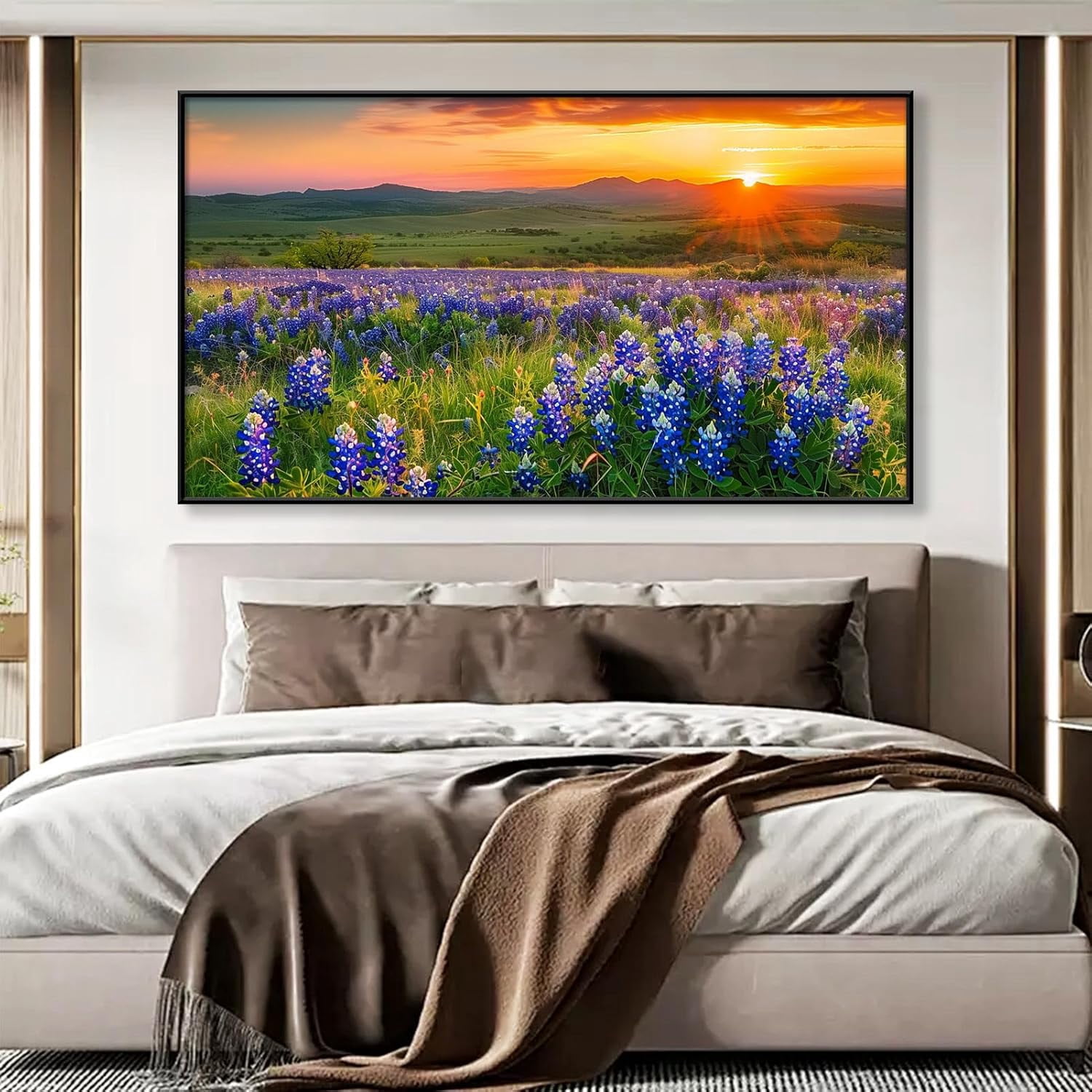 Texas Bluebonnet Canvas Wall Art, Flower Landscape, Sunset Picture Home ...
