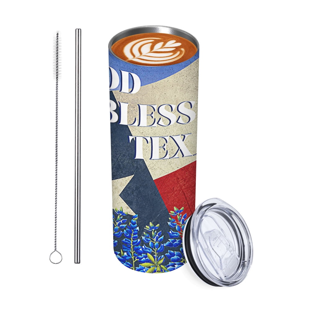 Texas Bluebonnet Flower God Bless Texas 20oz Coffee Mug Cup,Stainless Steel Thermos Water Bottle ...