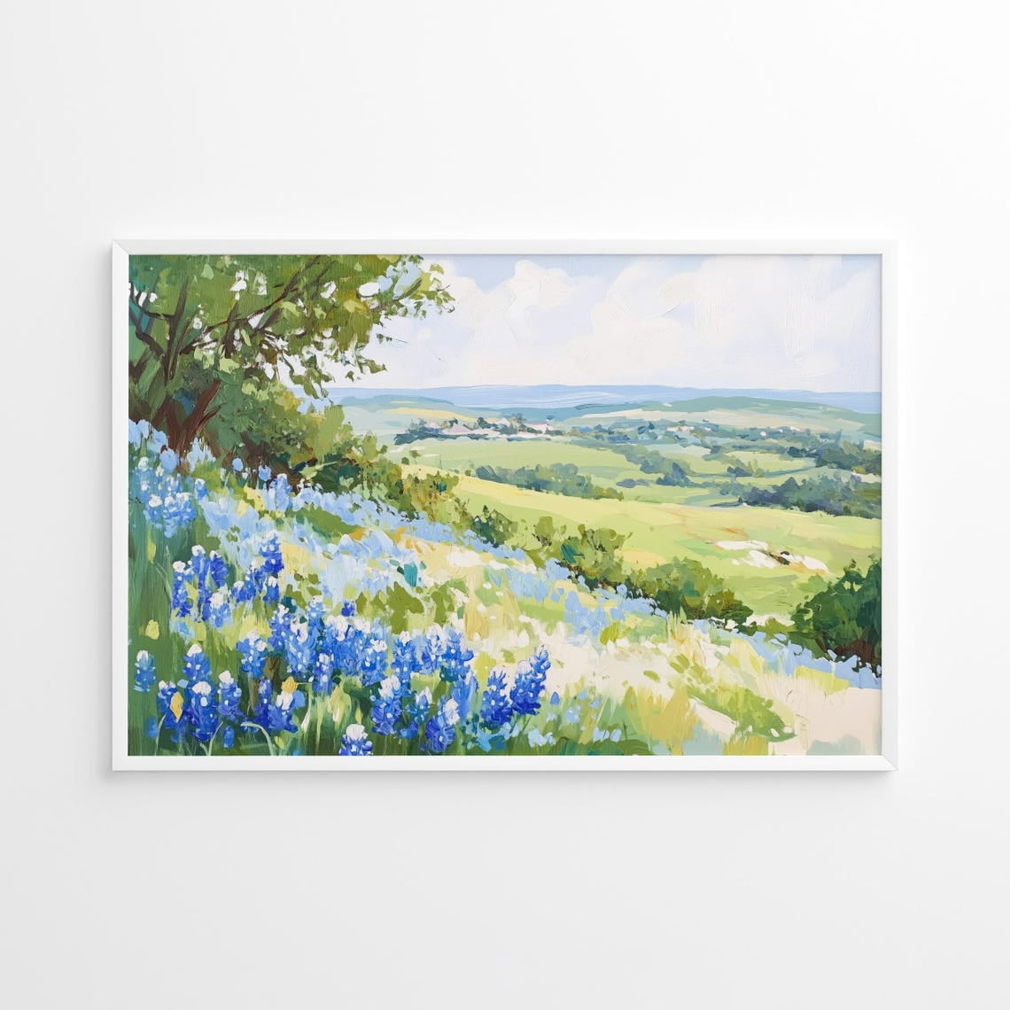 Texas Bluebonnet Poster, Vibrant Hill Country Landscape Wall Art ...