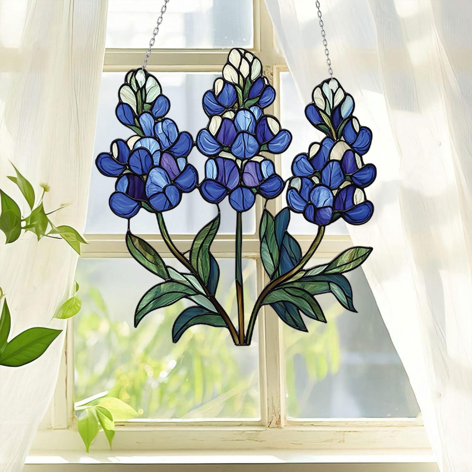 Texas Bluebonnet Wildflower Acrylic Suncatcher, Blue Bloom Window ...