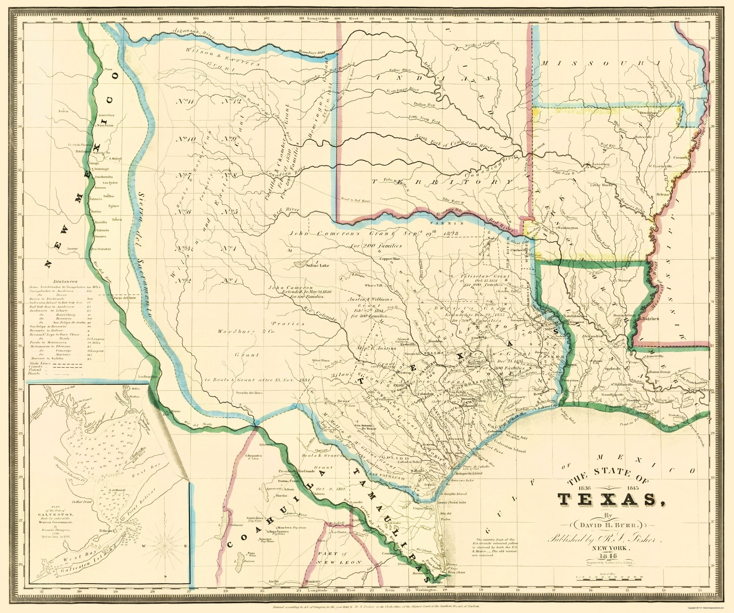 Historic State Map - Texas - Burr 1846 - 23 x 27.54 - Vintage Wall Art ...