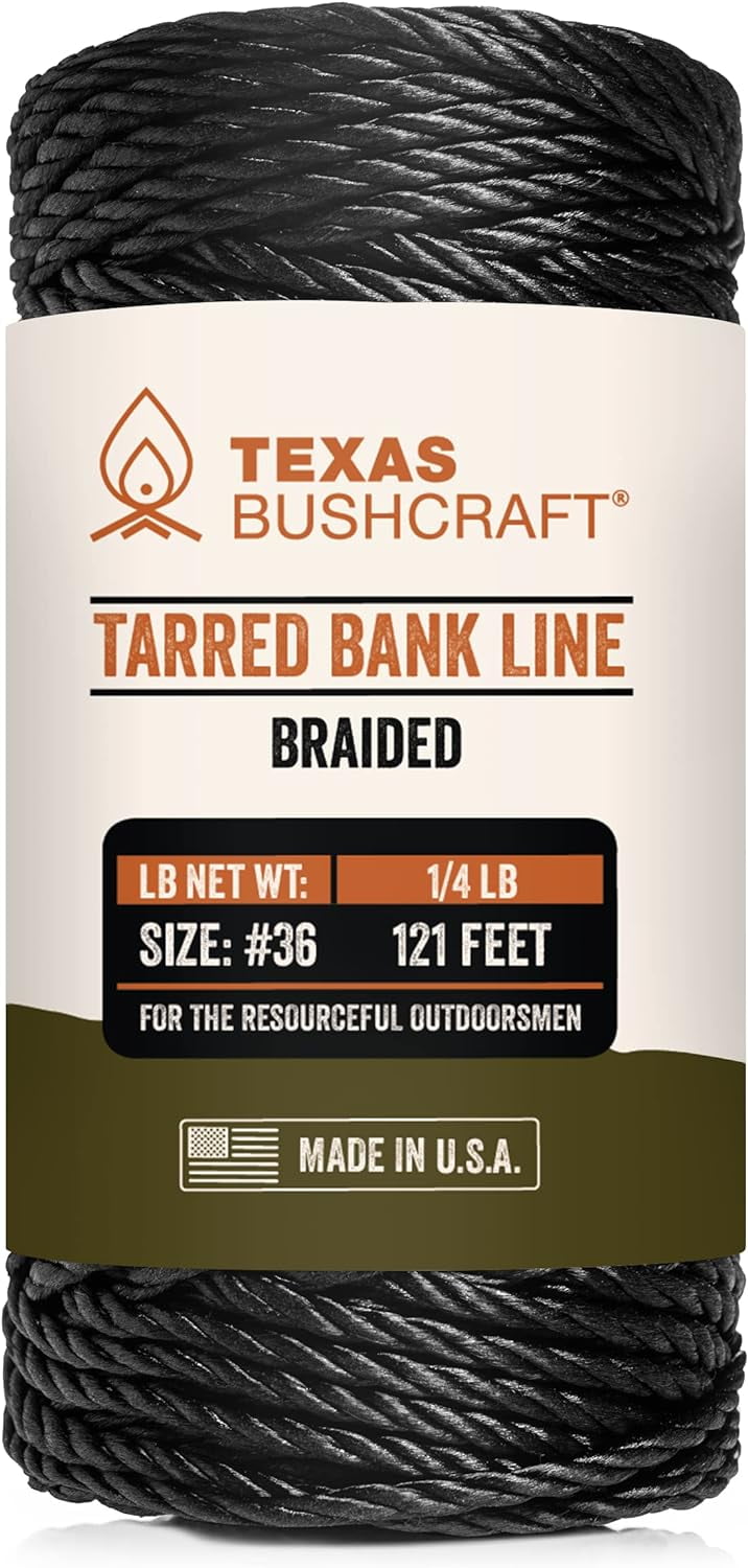 Texas Bushcraft Tarred Bank Line Twine - #36 Black Nylon String for ...
