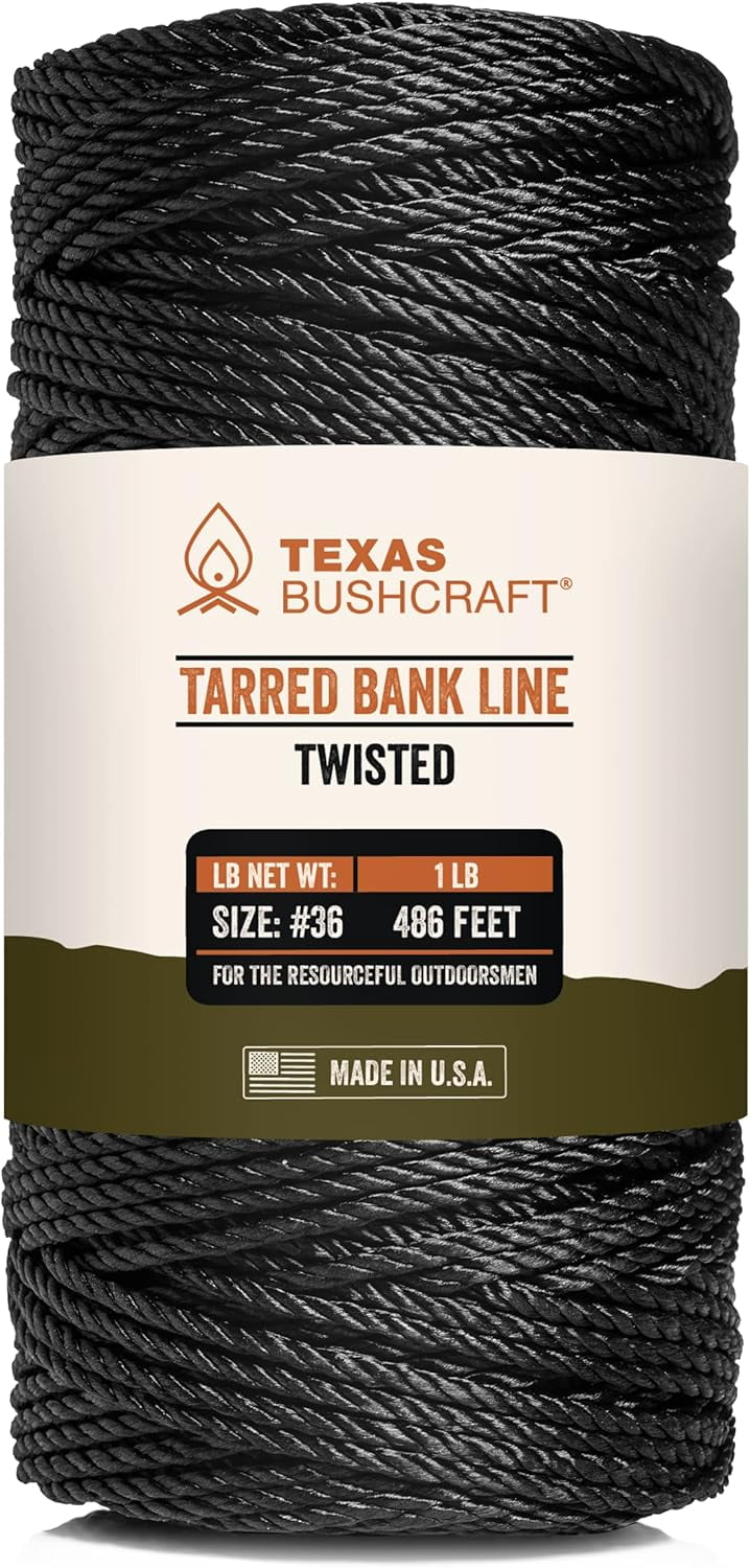 Texas Bushcraft Tarred Bank Line Twine - #36 Black Nylon String for ...