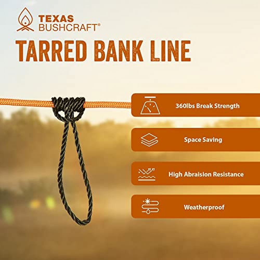 Texas Bushcraft Tarred Bank Line Twine - #36 Black Nylon String for Fishing, Camping and Outdoor ...