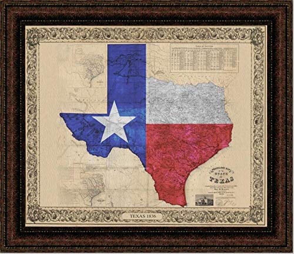 Texas Color Map | Framed Historic Texas Map | 16L X 20W" Inches ...