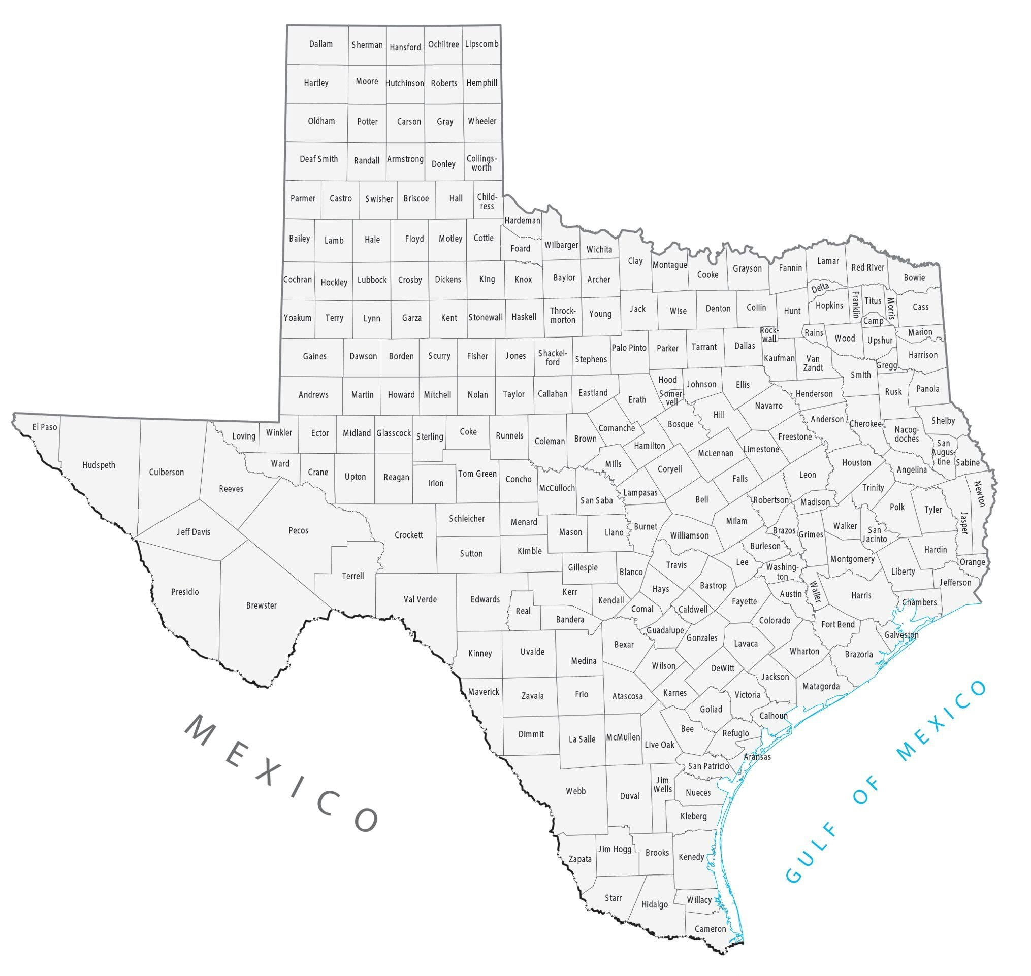 Texas County Map GLOSSY POSTER PICTURE PHOTO PRINT BANNER ...
