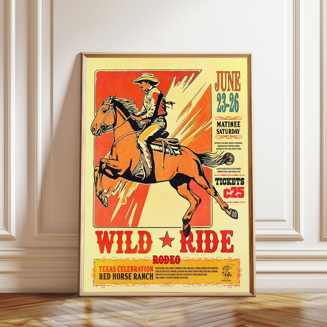 Texas Cowboy Art Print - Wild Ride Rodeo Event Poster - Old West Horse ...