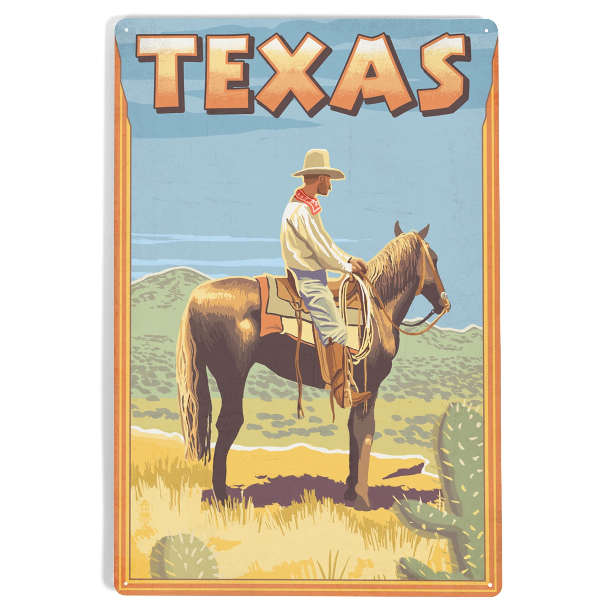 Texas, Cowboy on Horseback (12x18 Aluminum Art, Indoor Outdoor Metal ...