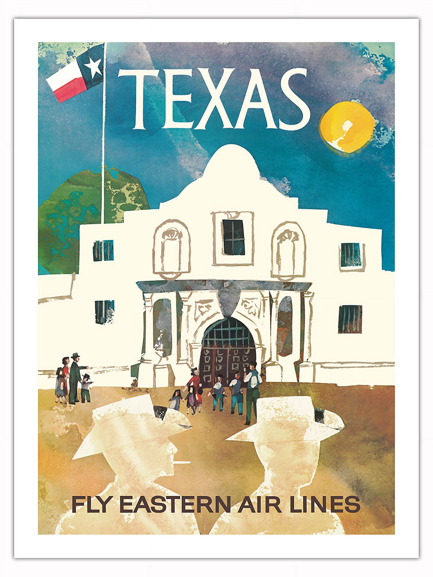 Texas - Cowboys at The Alamo - Lone Star Flag - Eastern Air Lines ...