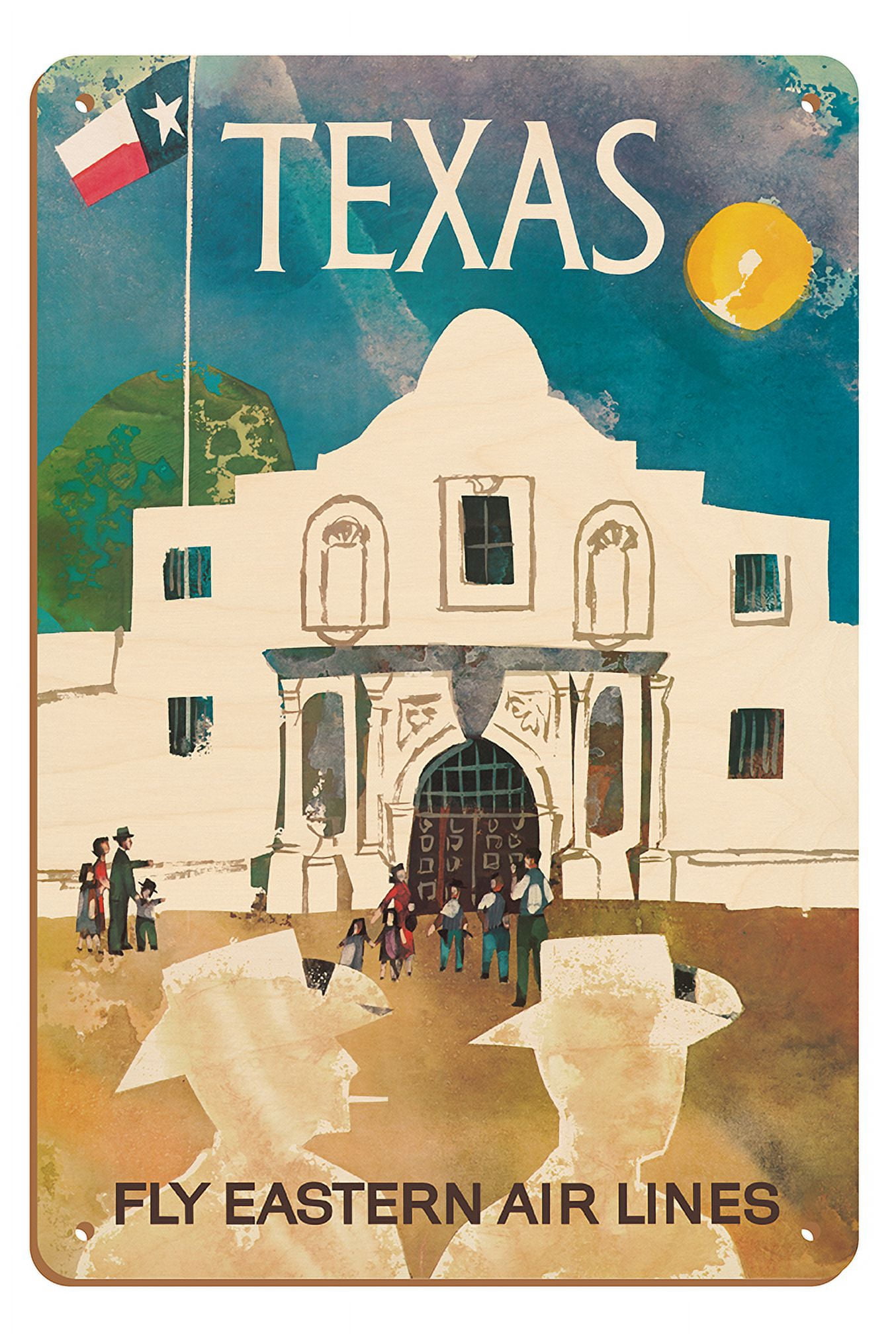 Texas - Cowboys at The Alamo - Lone Star Flag - Eastern Air Lines ...