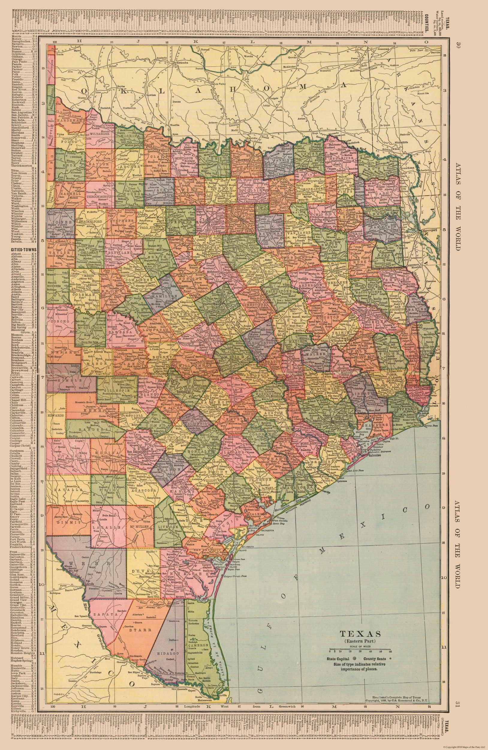 Historic State Map - Texas East - Hammond 1910 - 23 x 35.32 - Vintage ...