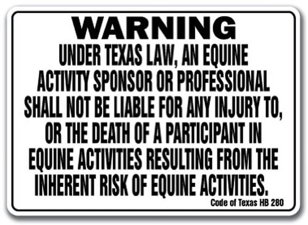 Texas Equine Sign Activity Liability Warning Statute Horse Farm barn ...