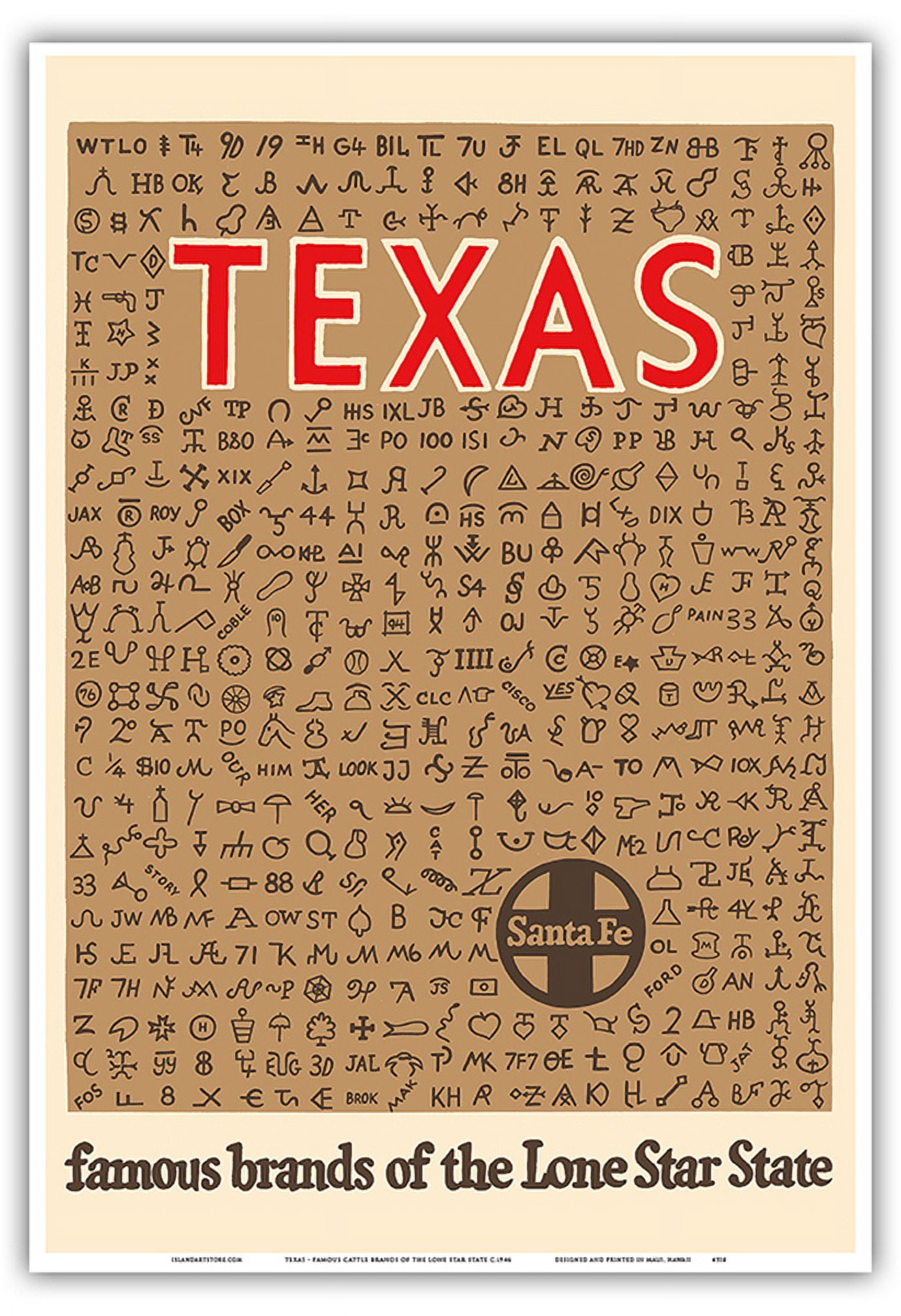 Texas - Famous Cattle Brands of the Lone Star State - Santa Fe Railroad ...