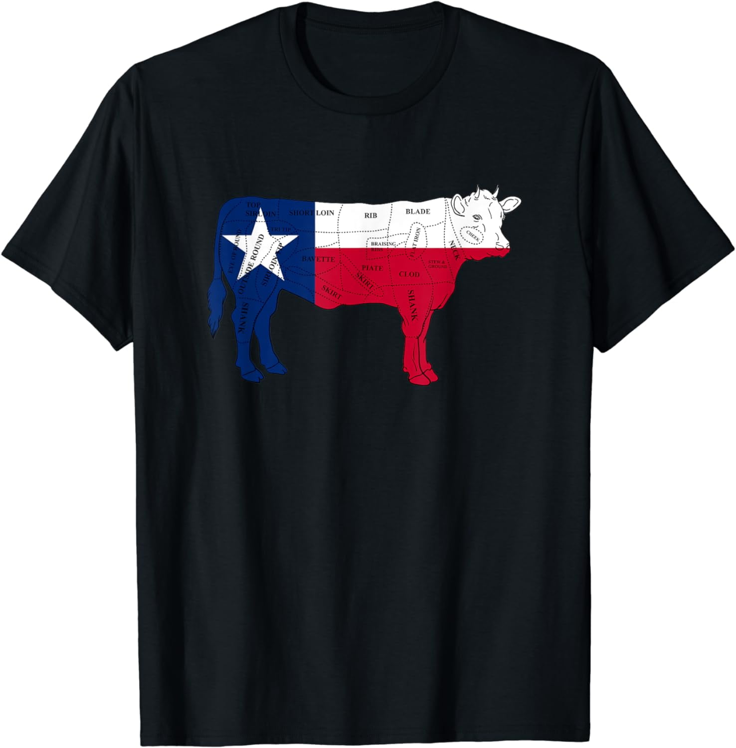 Texas Flag BBQ Beef Butcher Cuts Barbecue - Texan Butcher T-Shirt ...