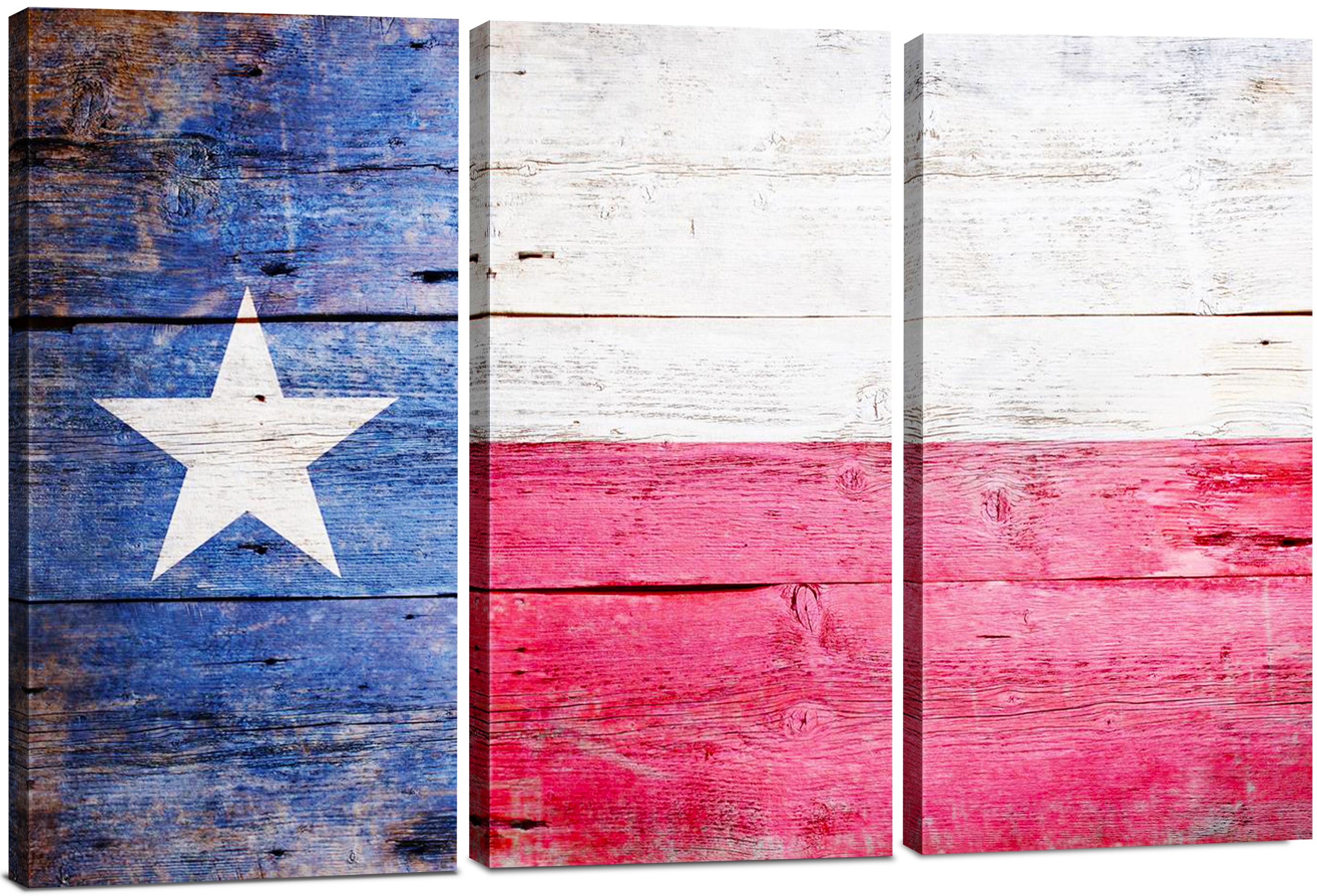 Lovely Home Essentials Texas Flag Canvas Wall Art - 3 Piece Set, Rustic ...