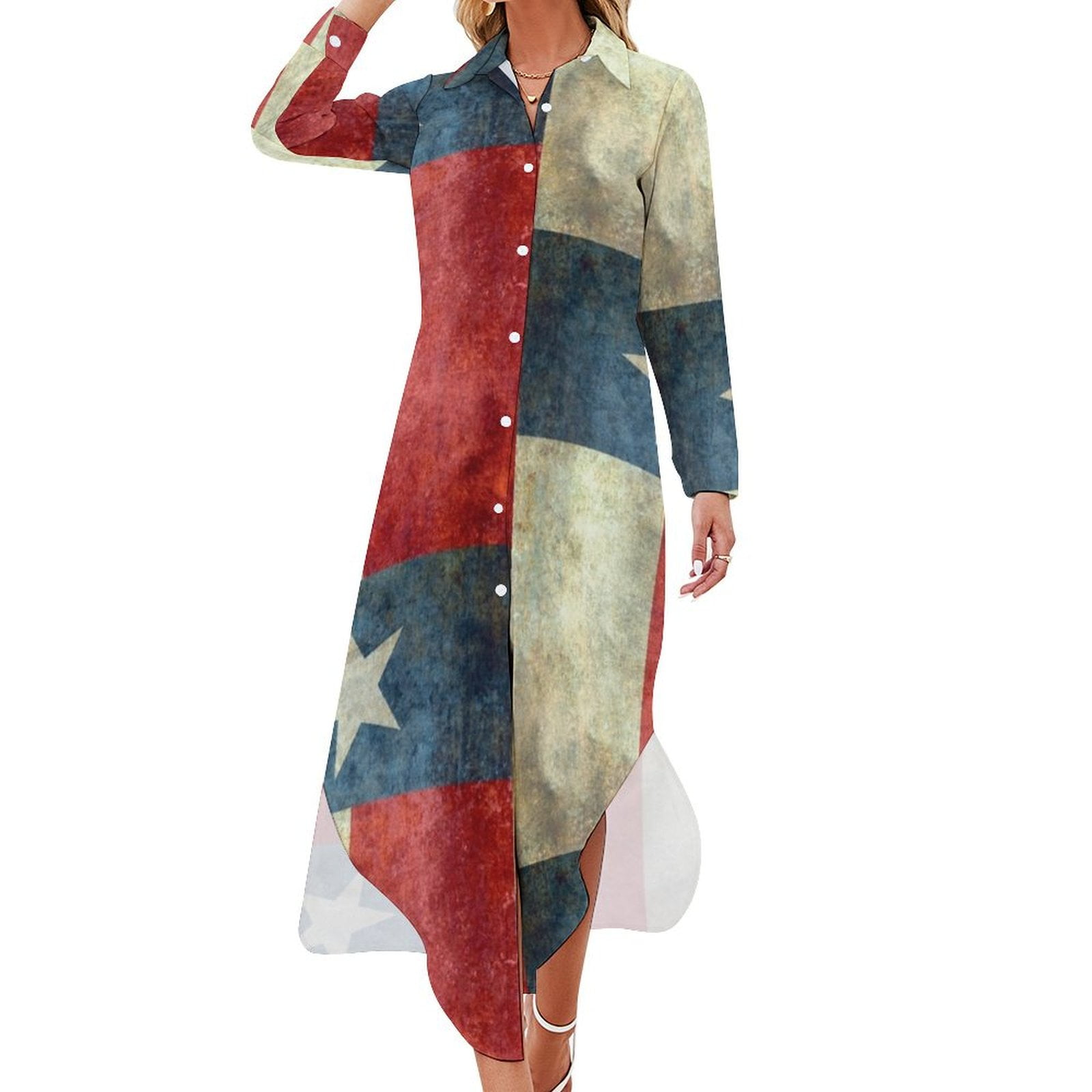 Texas Flag Long Sleeved Shirt Dress birthday dress for women luxury ...