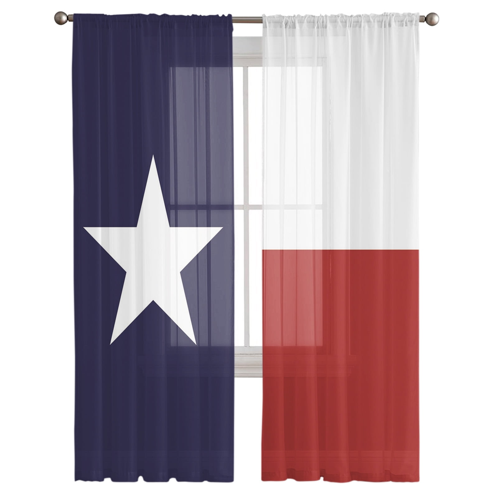 Texas Flag Red Blue and White Semi Sheer Curtains 108 Inch Length 2 ...
