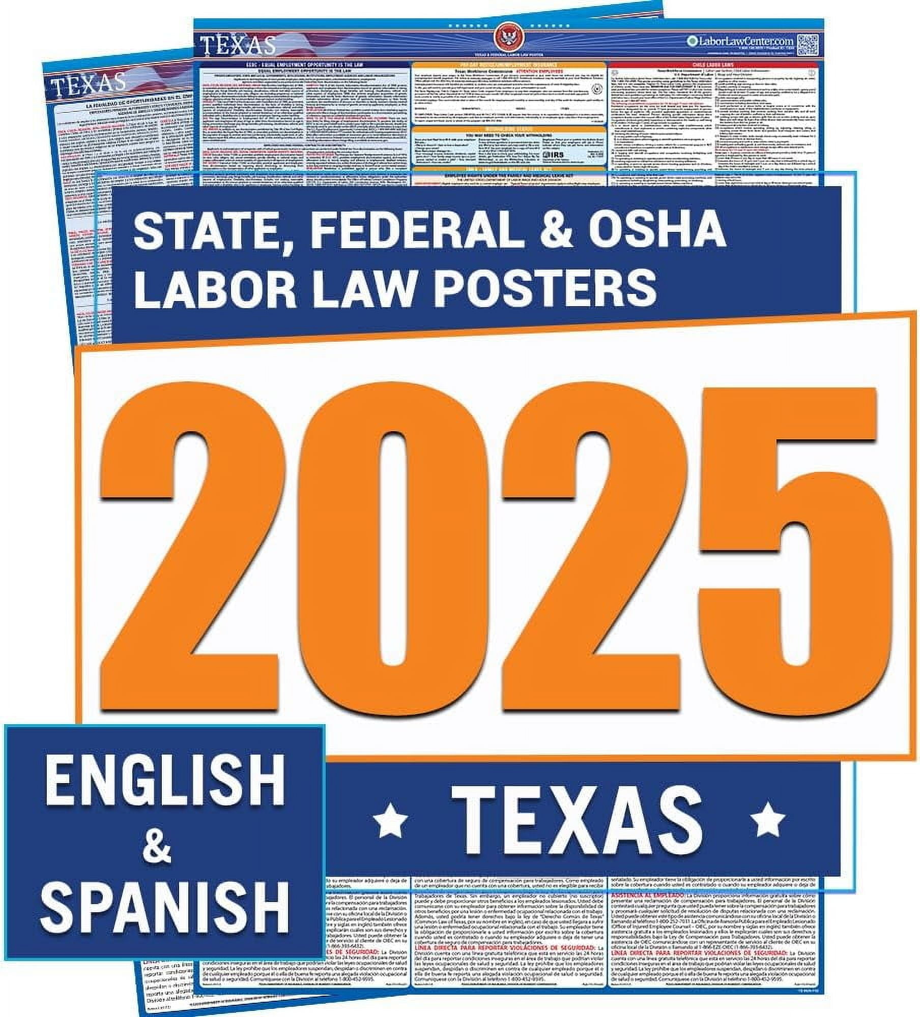 Texas Labor Law Poster 2025- State, Federal, OSHA Compliant - Workplace ...
