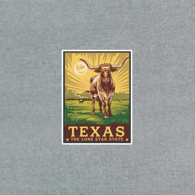 Texas Lone Star State Longhorn Cattle Western Landscape Vintage Travel ...