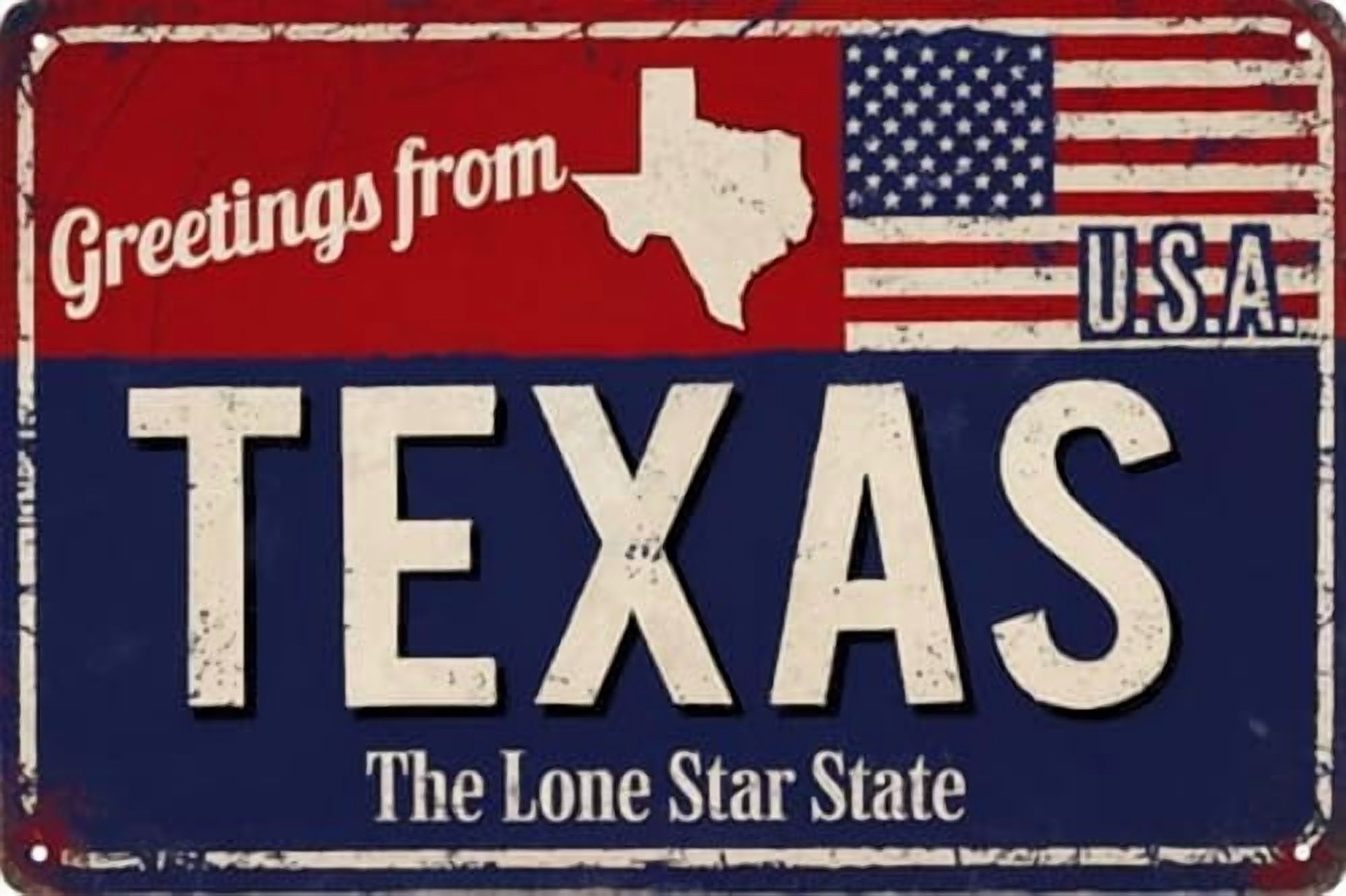 Texas Lone Star State Metal Sign 8x12in Round Patriotic Plaque for ...